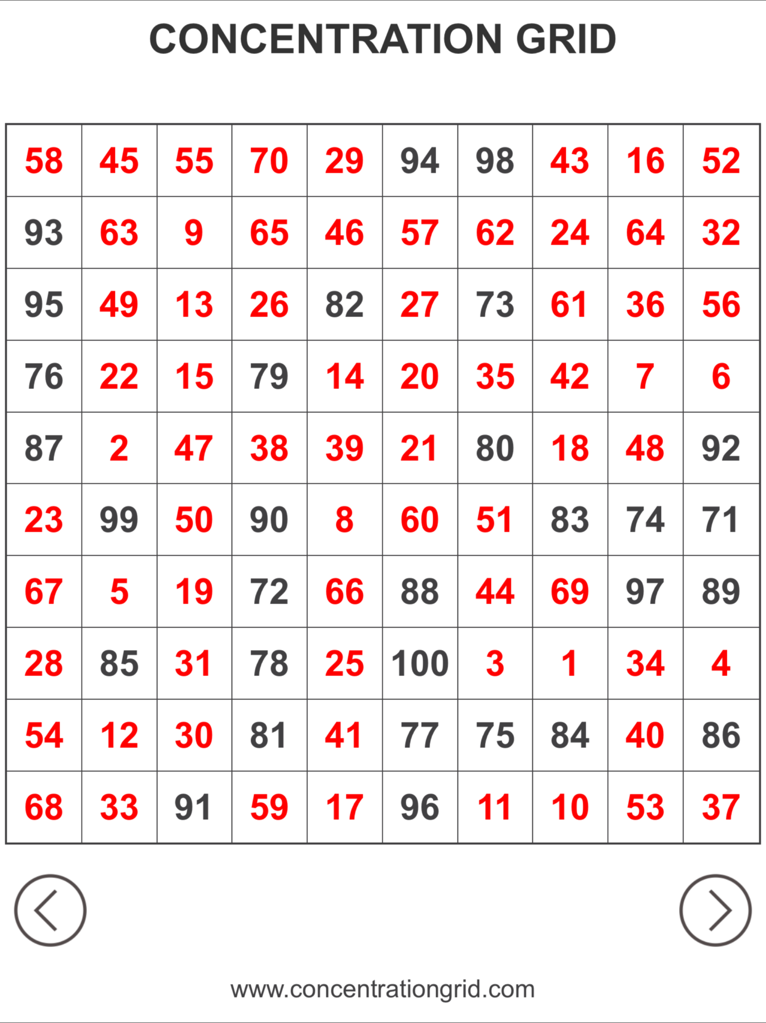 CONCENTRATION GRID - mental focus grids ... www.concentrationgrid.com ...