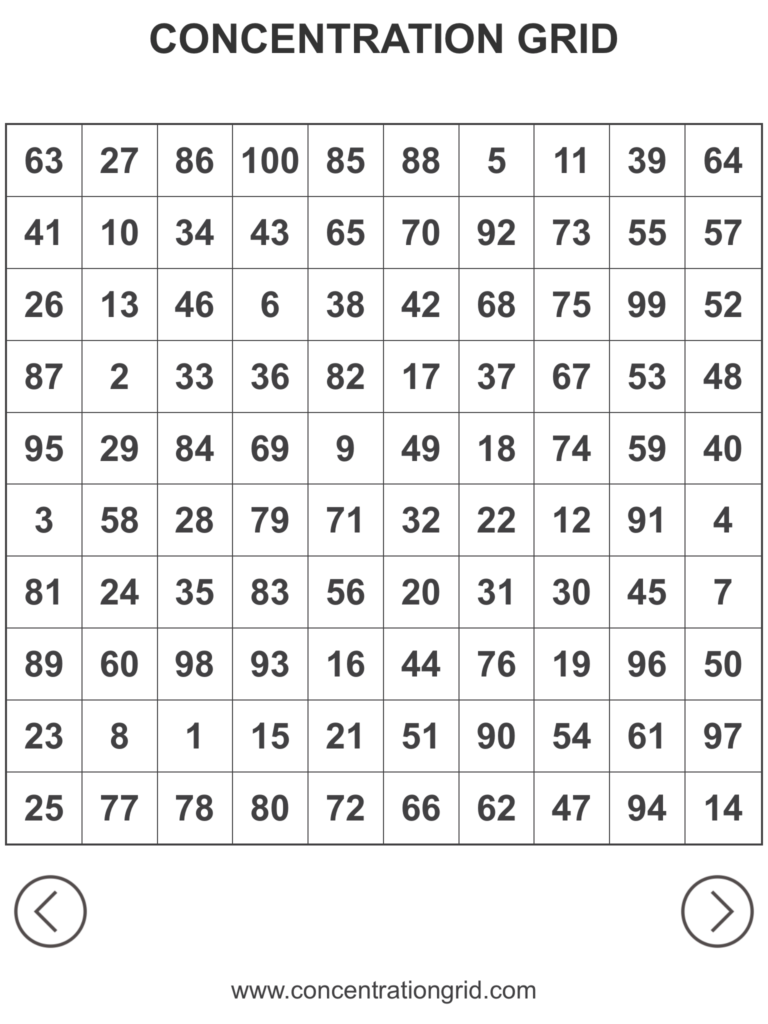 CONCENTRATION GRID - mental focus grids ... www.concentrationgrid.com ...