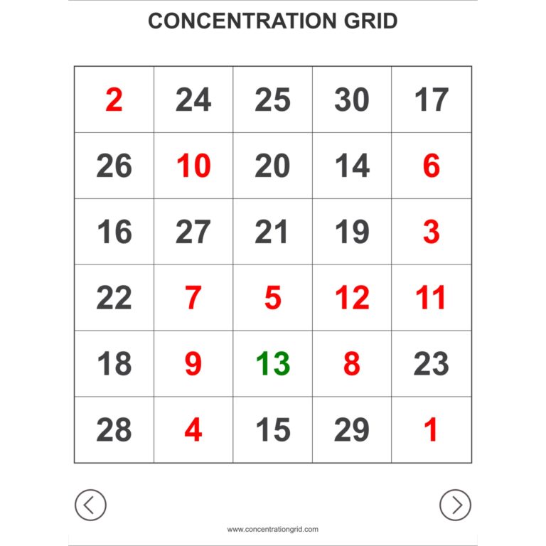 CONCENTRATION GRID - mental focus grids ... www.concentrationgrid.com ...