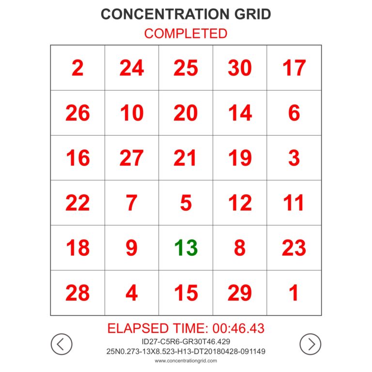 CONCENTRATION GRID - mental focus grids ... www.concentrationgrid.com ...