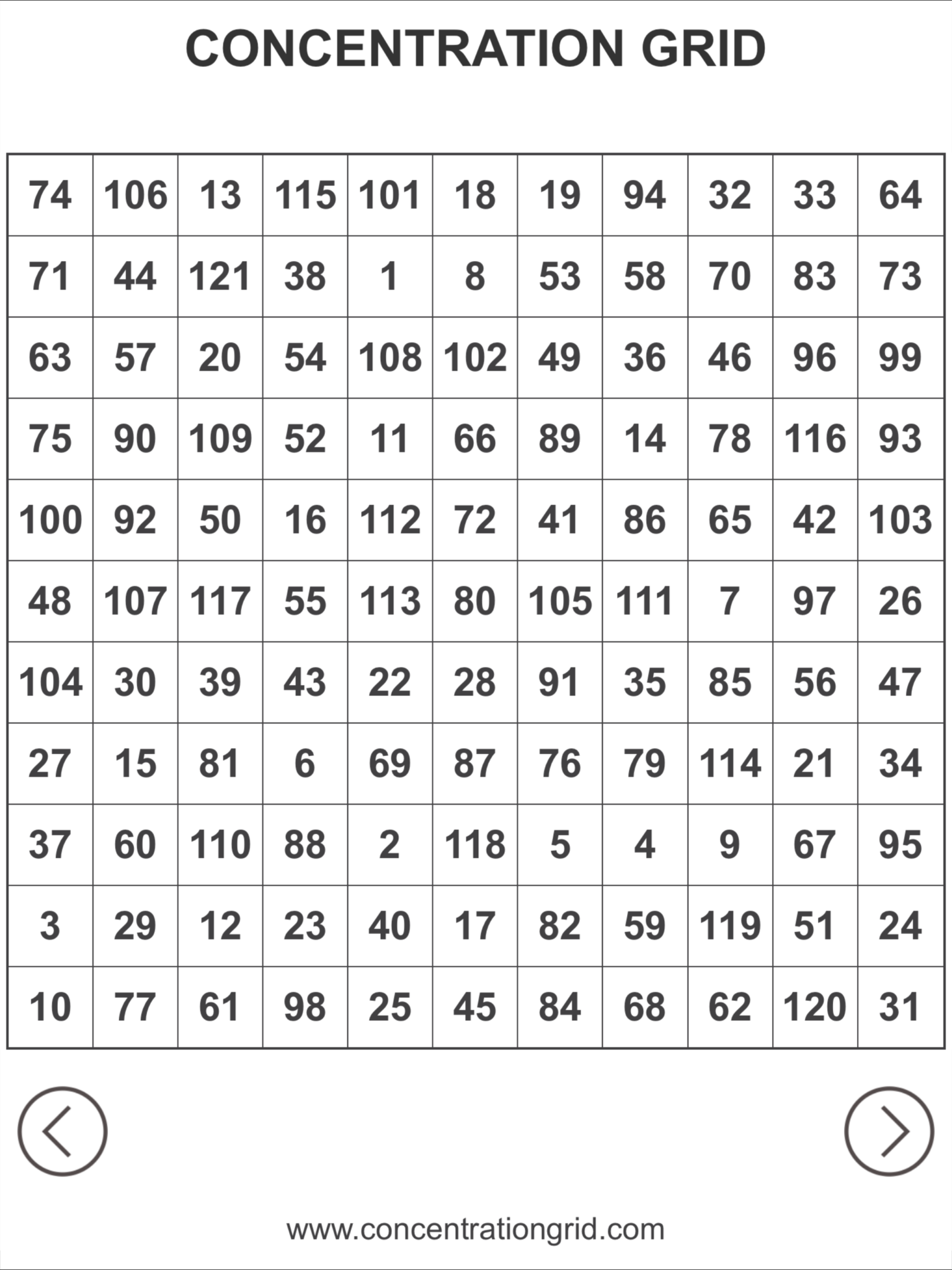 CONCENTRATION GRID - mental skills training exercise/app (mental focus ...