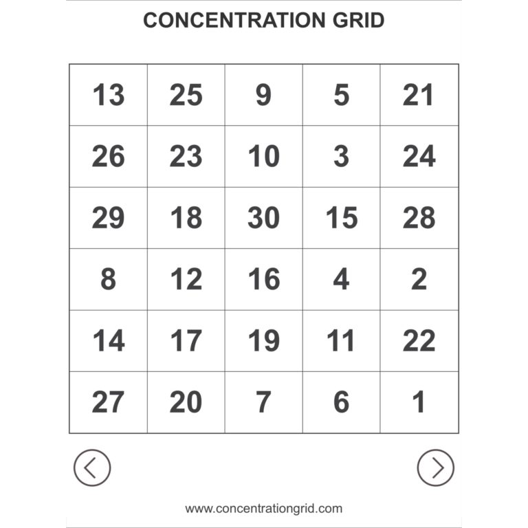 CONCENTRATION GRID - mental focus grids ... www.concentrationgrid.com ...