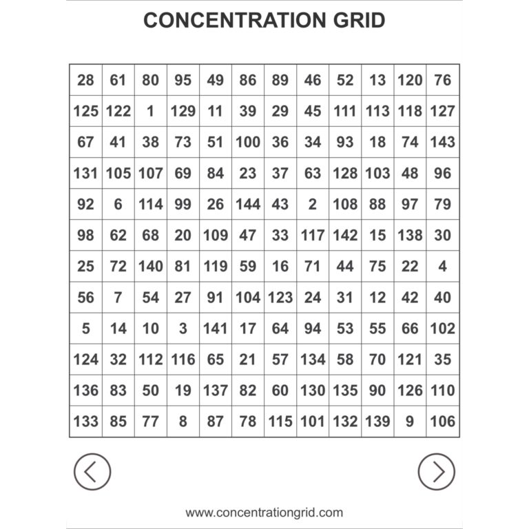 CONCENTRATION GRID - mental focus grids ... www.concentrationgrid.com ...