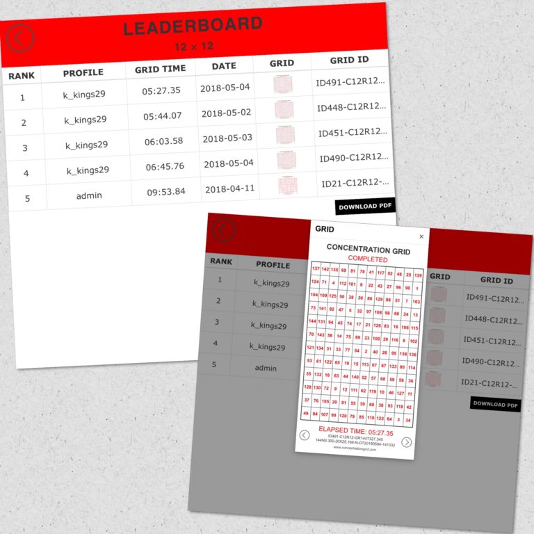 CONCENTRATION GRID - mental focus grids